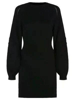 TWINSET Floral Embroidered Pointelle Knit Mini Dress - Black