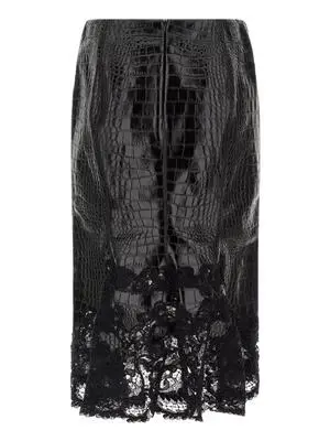 ERMANNO SCERVINO Ermanno Scervino Crocodile-Effect Lace Hem Midi Skirt