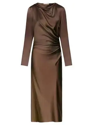 Loulou De Saison Fabio Draped Satin Midi Dress - Brown