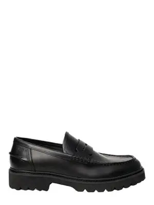 Hugo Leather Lug Sole Penny Loafers - Black