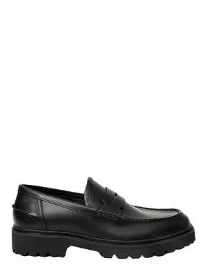 Hugo Leather Lug Sole Penny Loafers - Black