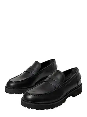 Hugo Leather Lug Sole Penny Loafers - Black