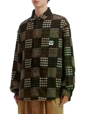 FINGERCROXX Patchwork-effect Checked Shirt - Brown