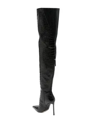 TOM FORD TOM FORD Black Croc-Effect Over-the-Knee Stiletto Boots