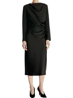 Loulou De Saison Fabio Draped Satin Midi Dress - Black