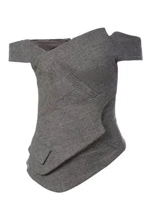 Monse Asymmetric Check Pattern Top - Grey