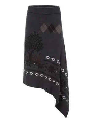 MONSE Monse Mixed Fair Isle Asymmetrical Midi Skirt