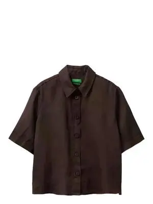 BENETTON Short-sleeved Shirt With Slub Texture - Brown