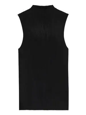 Hugo Ribbed Mock Neck Sleeveless Top - Black
