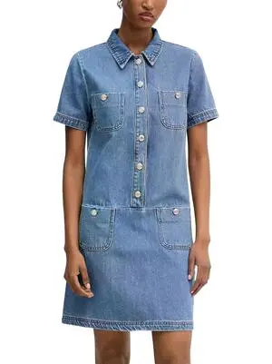 MORGAN Button-up Short-sleeve Denim Mini Dress - Blue