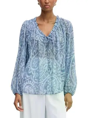 MORGAN Paisley Print Ruffled Blouse - Blue
