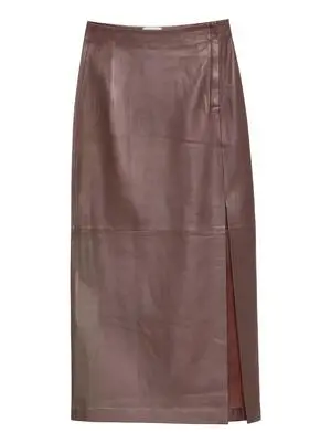 ALYSI Paneled Leather Skirt - Brown