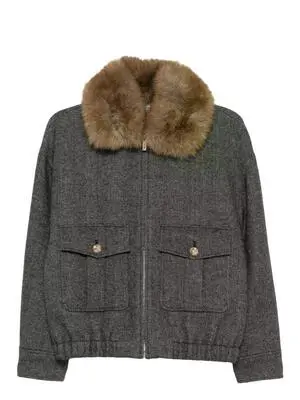 Maje Faux-fur Collar Herringbone Jacket - Grey