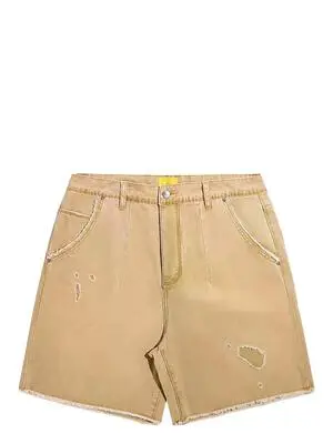 DIET STARTS MONDAY Embroidered Distressed Denim Shorts - Neutrals