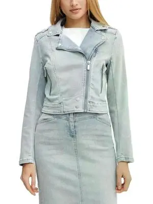 MORGAN Vammy Biker-style Denim Jacket - Blue