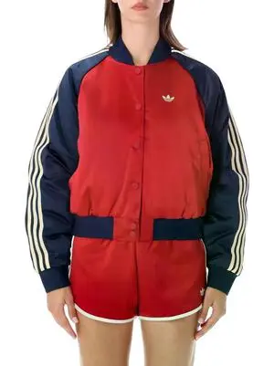 Adidas Satin Bomber Jacket With Embroidered Logo - Red