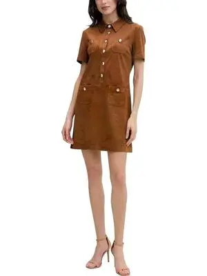 MORGAN Morgan Suede-Effect Button-Up Mini Dress