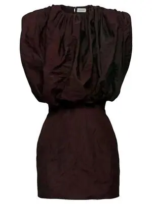 Magda Butrym Gathered Voluminous Mini Dress - Brown