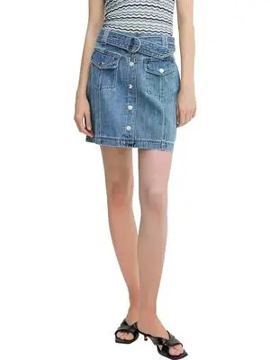 MORGAN Belted Button-up Mini Skirt - Blue