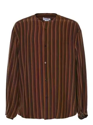 HED MAYNER Striped Silk Shirt - Brown