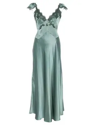 DÔEN Fiona Lace-trim Satin Midi Dress - Green
