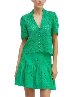 MORGAN Broderie Anglaise Scalloped Top - Green