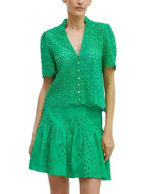 MORGAN Broderie Anglaise Scalloped Top - Green