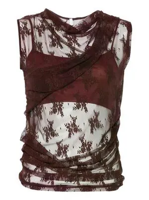 Imperial Draped Lace Top - Red