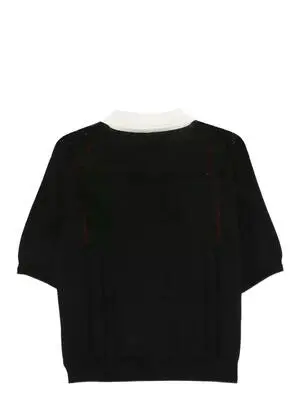 CORDERA Colorblock Perforated Detail Polo Top - Black