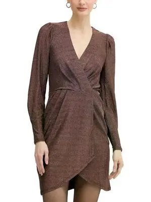 MORGAN Nino Metallic Effect Wrap Mini Dress - Brown