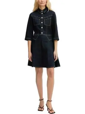 MORGAN Button-up Denim Mini Dress With Contrast Stitching - Blue