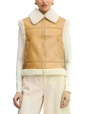 MORGAN Faux-fur Trim Gilet - Brown