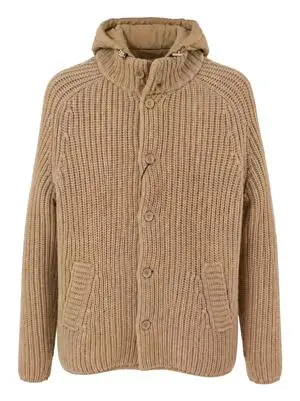Herno Ribbed Knit Hooded Cardigan - Neutrals