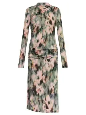 OFF-WHITE Off-White Abstract Print Ruched Midi Dress