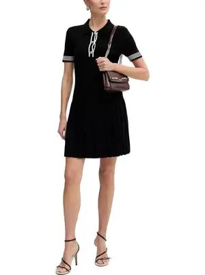 MORGAN Pleated Skirt Polo Dress - Black