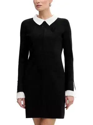 MORGAN Pleated Cuff Collared Mini Dress - Black
