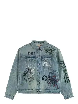 EVISU Fortune Theme Hand-painted Denim Jacket - Blue