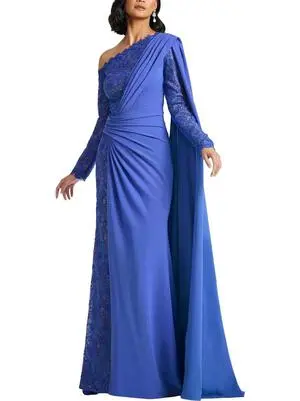 Tadashi Shoji One-shoulder Lace-paneled Maxi Dress - Blue