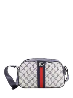 Gucci Ophidia Gg Coated Canvas Leather Camera Small Crossbody Bag - Blue