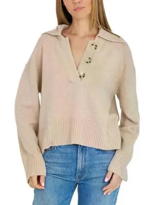 ARCHER CASHMERE Finley Button-detail Collar Sweater - Neutrals