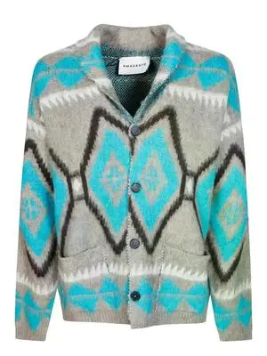 AMARANTO Geometric Pattern Shawl Collar Cardigan - Grey