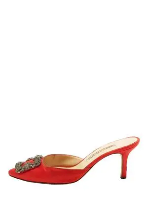 Manolo Blahnik Manolo Blahnik Hangisimu Crystal-Embellished Mules Red
