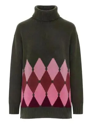 BALLANTYNE Argyle Roll-neck Sweater - Green