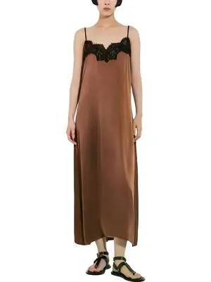 Co Lace Trim Spaghetti Strap Maxi Dress - Brown