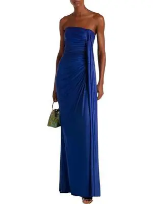 Elie Saab Strapless Draped Maxi Dress - Blue
