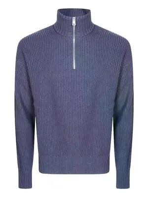DIANA STUDIO Diana Studio Ribbed Knit Quarter-Zip Sweater Blue