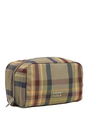 Bimba Y Lola Small Khaki And Garnet Tartan Jacquard Make-up Case - Neutrals