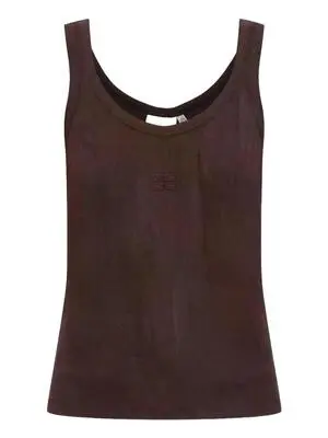 GESTUZ Ribbed Knit Logo Embroidered Tank Top - Brown