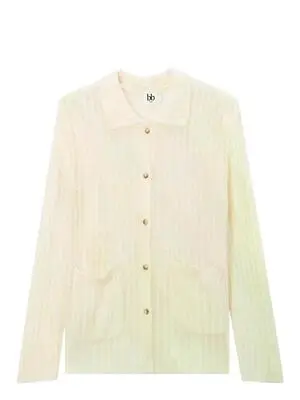 B+AB Ribbed Knit Collared Cardigan - Neutrals