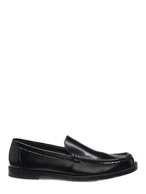 Hugo Leather Moccasins With Stacked Logo Detail - Black